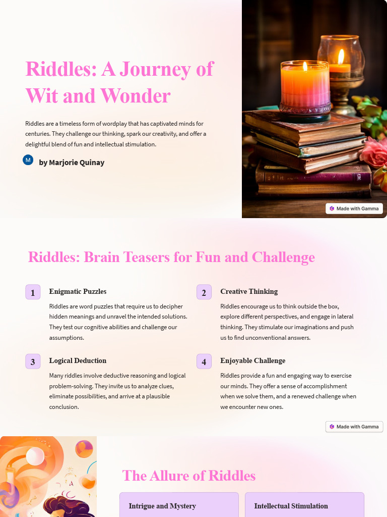Riddles A Journey of Wit and Wonder | PDF | Riddle | Creativity