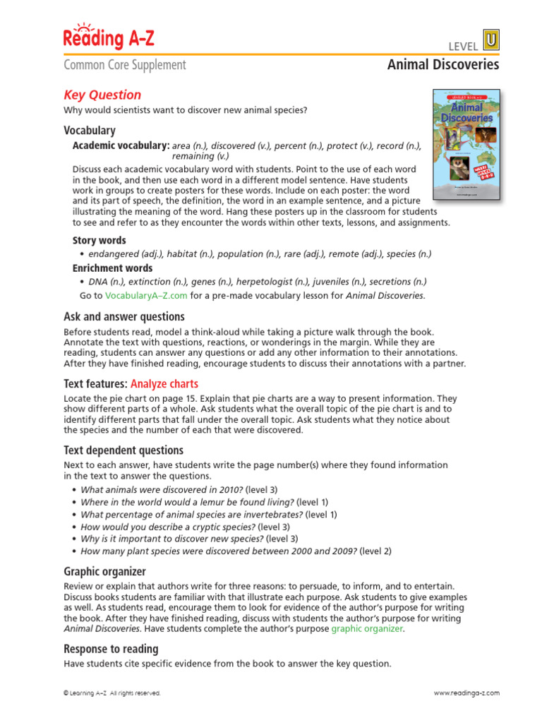 Vocabulary and Activities for Animal Discoveries | PDF | Books | Species