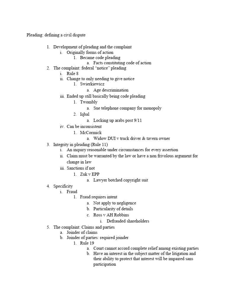 Understanding Civil Pleading Basics | PDF | Discovery (Law) | Standard ...