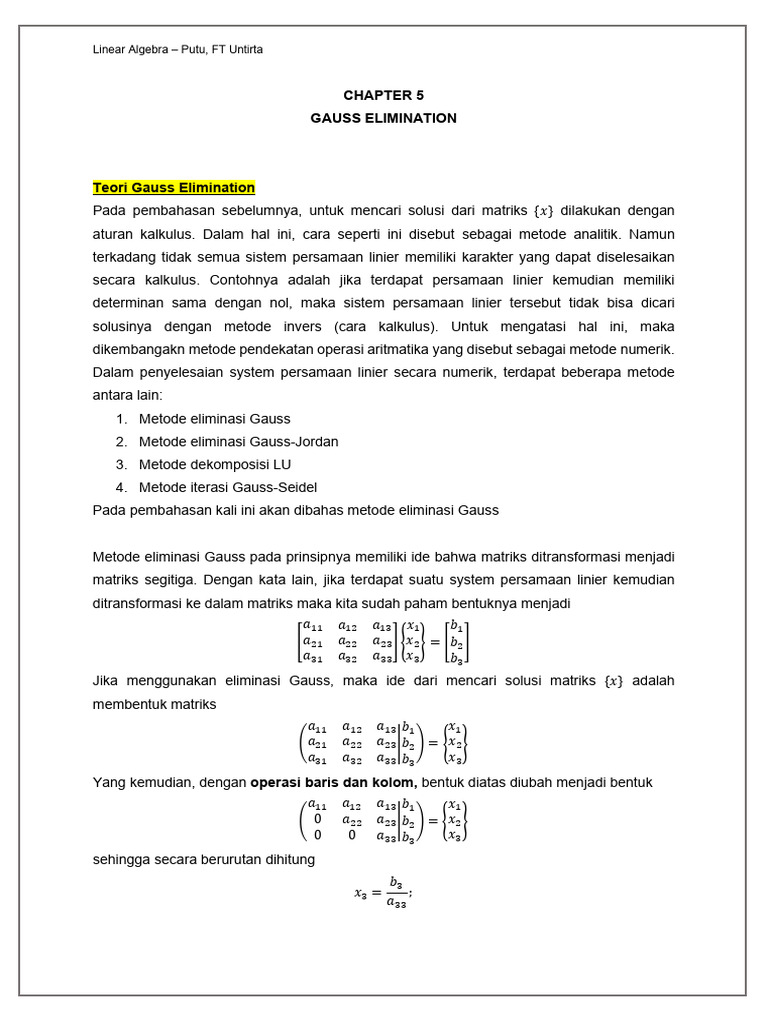 5. Solusi Matriks Metode Eliminasi Gauss | PDF
