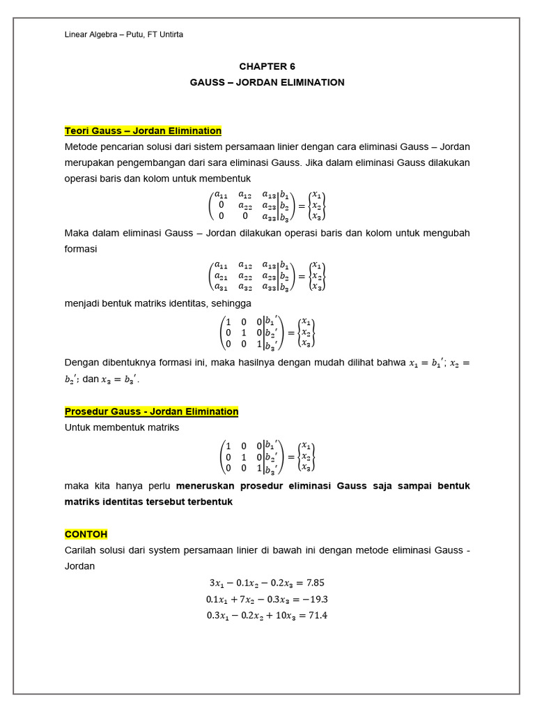 Solusi Matriks Metode Eliminasi Gauss - Jordan | PDF