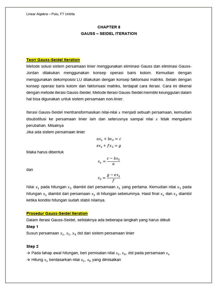 Iterasi Gauss-Seidel Linier | PDF