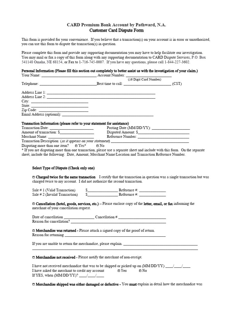 Dispute Form For Card - DDA - 12012022 | PDF | Automated Teller Machine ...
