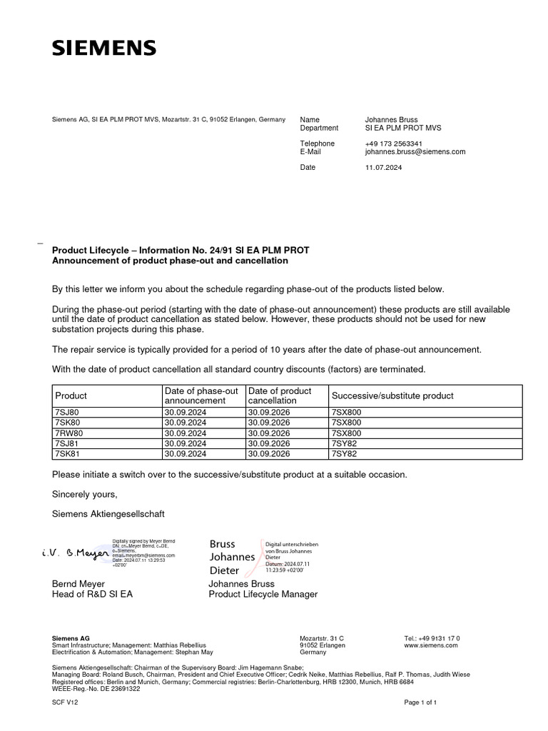 24 91 Discontinuation SIPROTEC 4 Compact 7SJ80 7SK80 7RW80 | PDF ...
