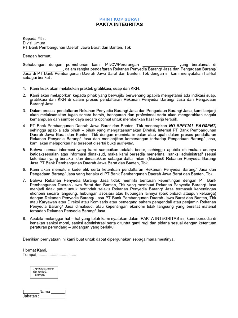 Pakta Integritas SMAP | PDF