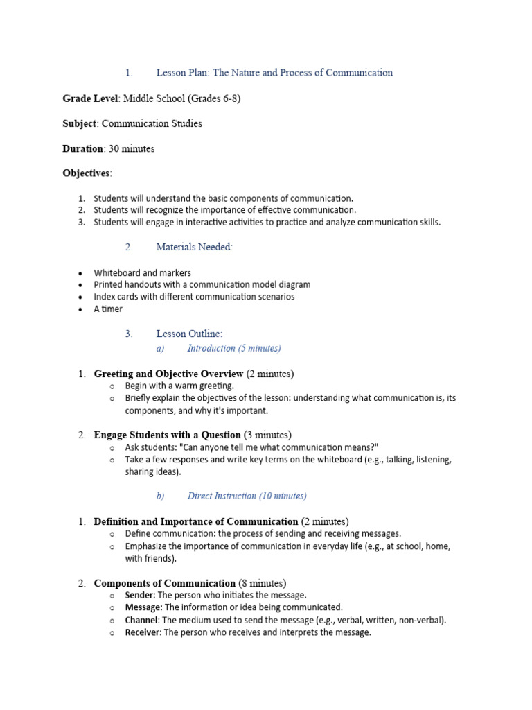 Lesson Plan | PDF | Communication | Human Communication