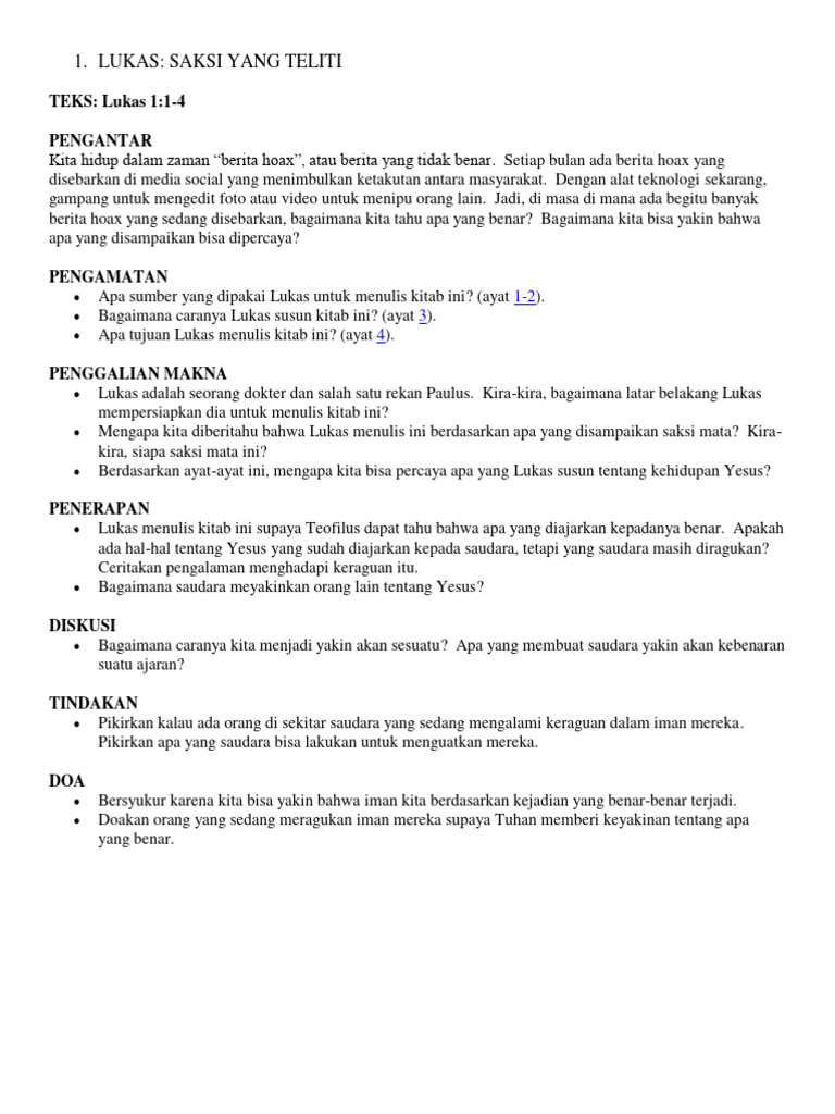 Bahan PA INJIL LUKAS - 1.1-4 | PDF