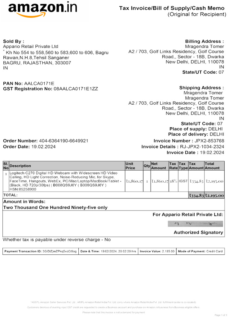 Logitrch Camera Invoice | PDF