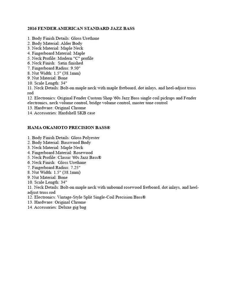 Hama Okamoto Pbass | PDF | Musical Instruments | String Instruments