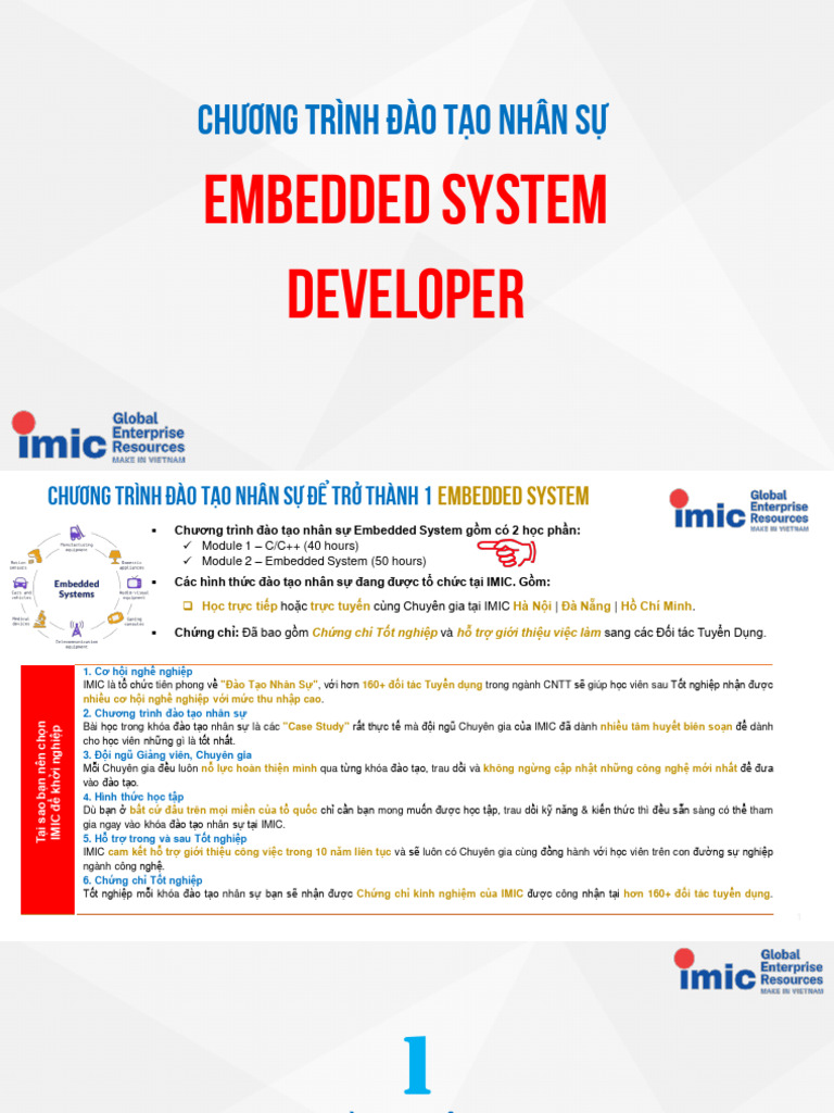 Imic Chuong Trinh Dao Tao Nhan Su Embedded System Developer | PDF