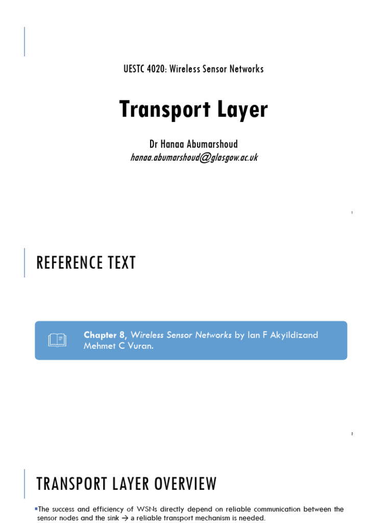 Transport Layer in WSNs: Challenges & Solutions | PDF | Wireless Sensor ...