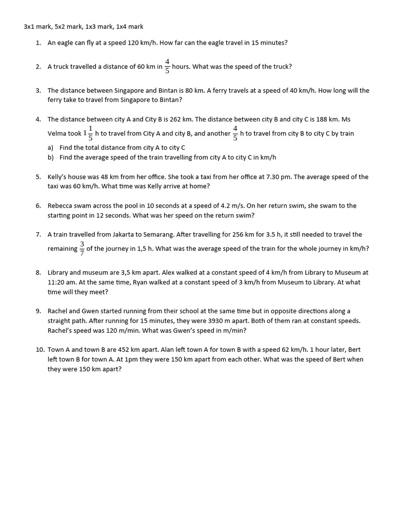 P6 Speed, Distance, Time BBS Test 2024 | PDF