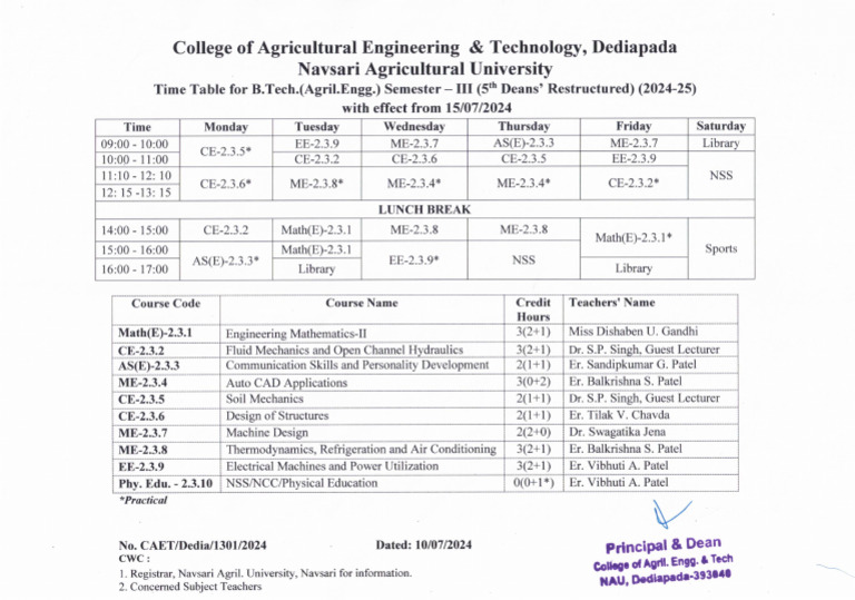 Btech Sem3 Timetable 2024-25 | PDF