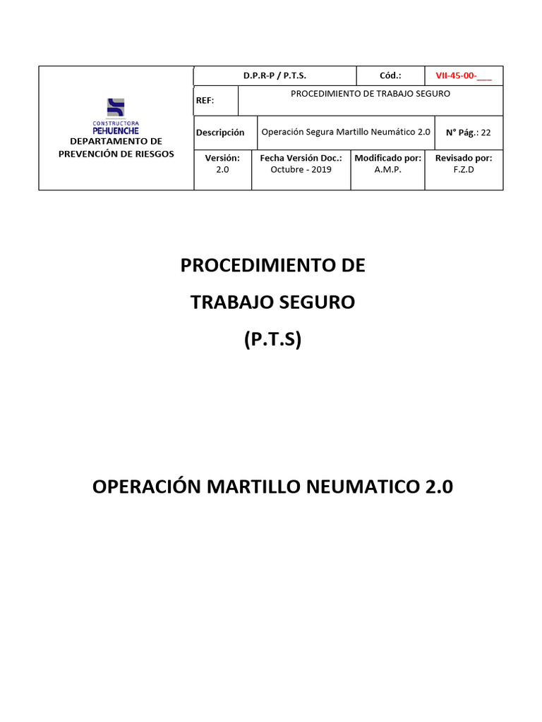 Procedimiento Seguro Martillo Neumático | PDF | Neumático | Martillo