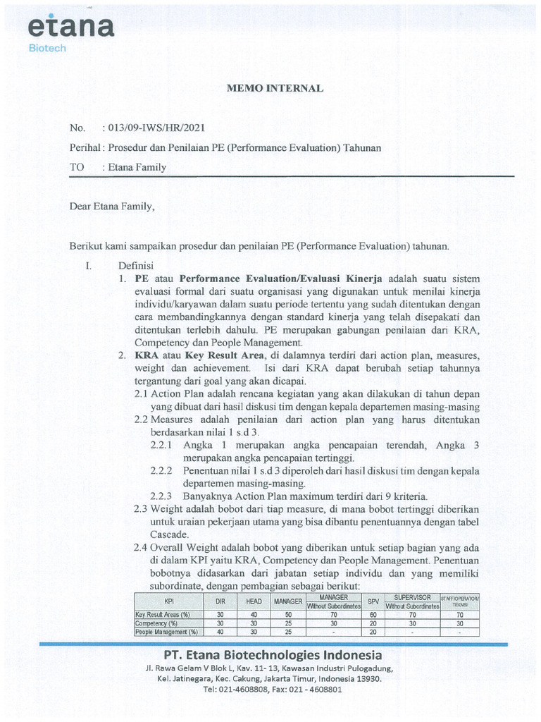 Internal Memo PE Etana | PDF