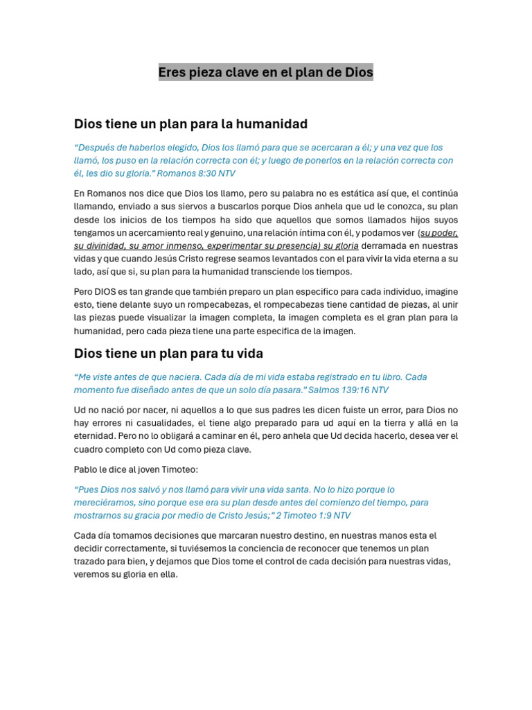 Eres Pieza Clave en El Plan de Dios | PDF | Dios | Cristo (título)