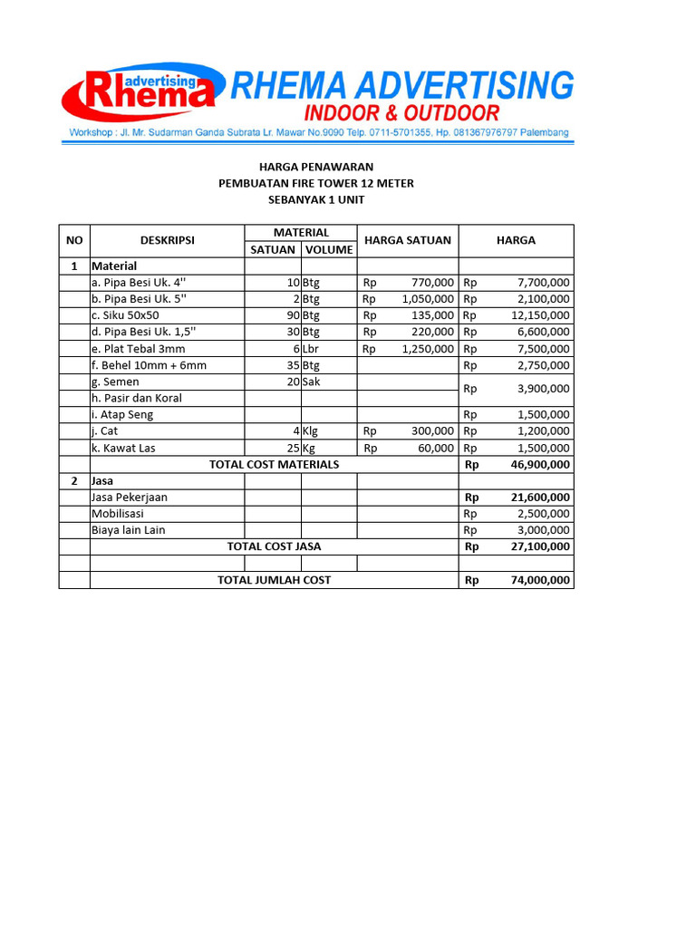 Penawaran Harga Menara Api 12 Meter | PDF