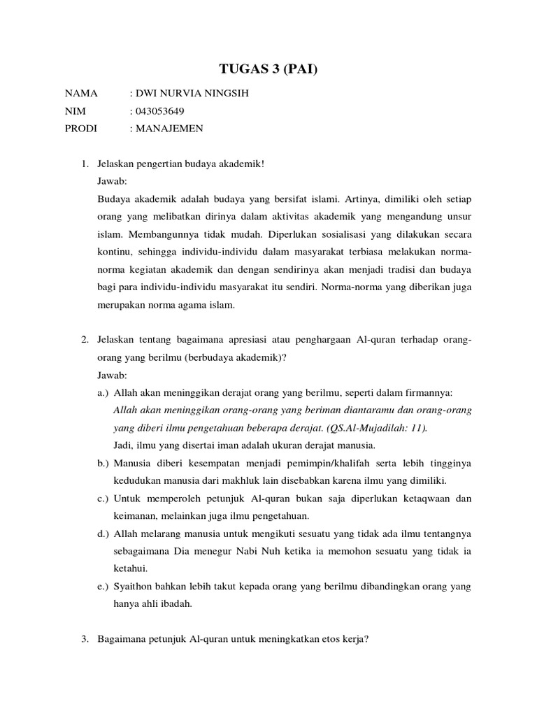 Tugas 3 Pai | PDF | Karier & Perkembangan | Sains & Matematika