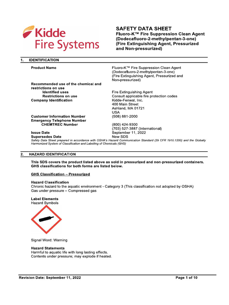 MSDS - Kidde Fluro-K | PDF