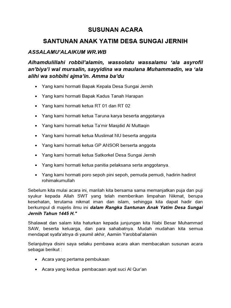 SUSUNAN ACARA SANTUNAN ANAK YATIM TAHUN 2024 | PDF