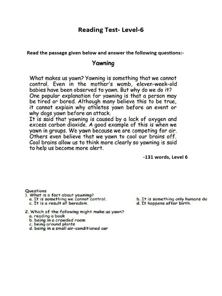 Reading Test Level 6 | PDF