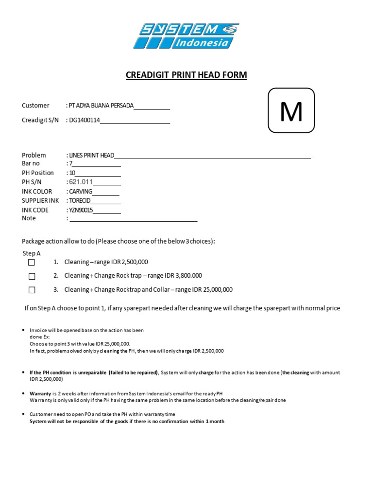 Cleaning Print Head Form M | PDF | Technology & Engineering