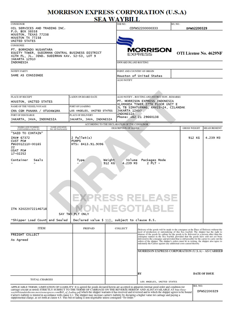 Express Release Sea Waybill Details | PDF | Consignee | Bill Of Lading