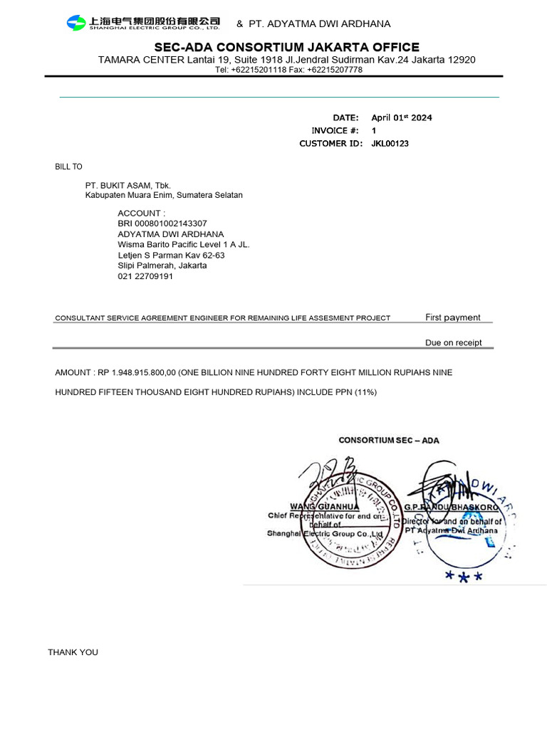 INVOICE 1 SEC-ADA Cons | PDF