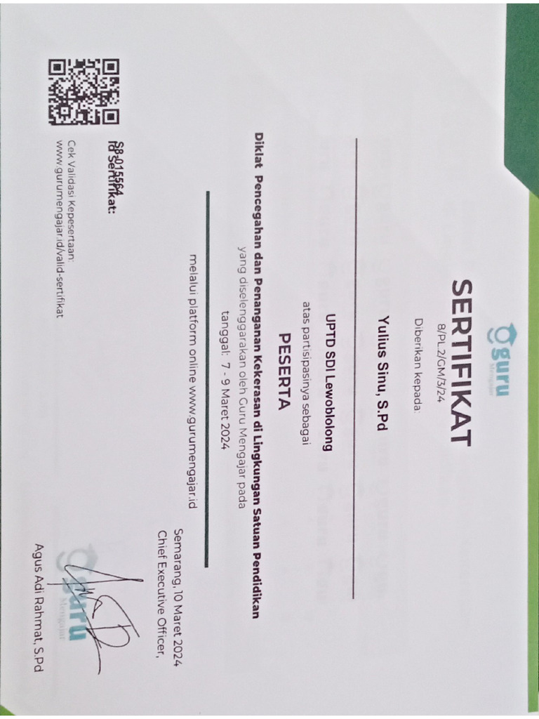 Diklat Pencegahan Dan Penanganan Kekerasan Yulius Sinu | PDF