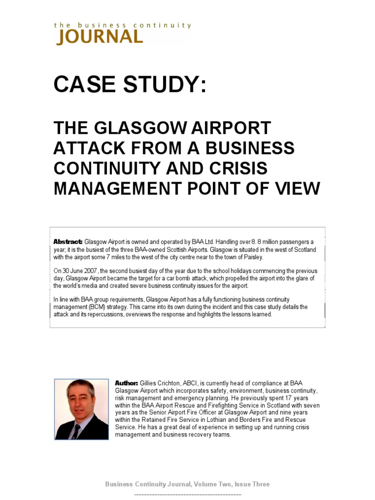 Glasgow Airport Case Study | PDF | Crisis Management | Business Continuity