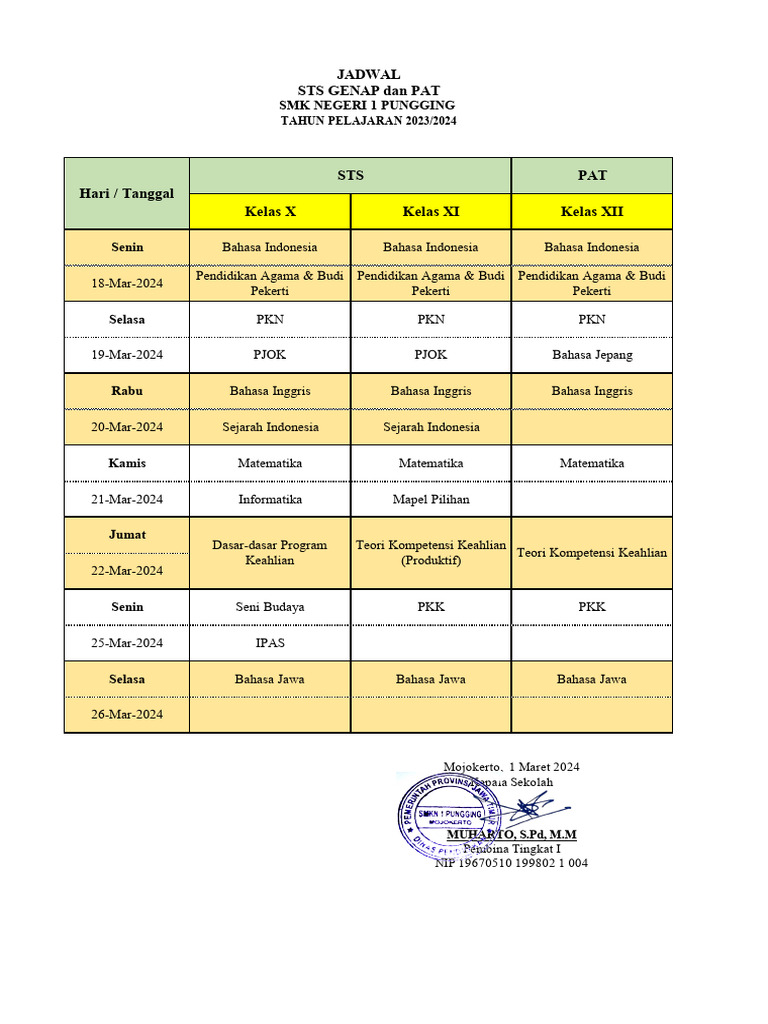 Jadwal Sts-Pat-1 | PDF
