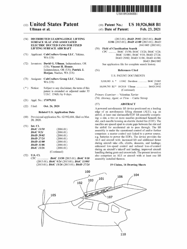 US10926868-Distributed Leading-Edge Lifting Surface Slat & Associated ...