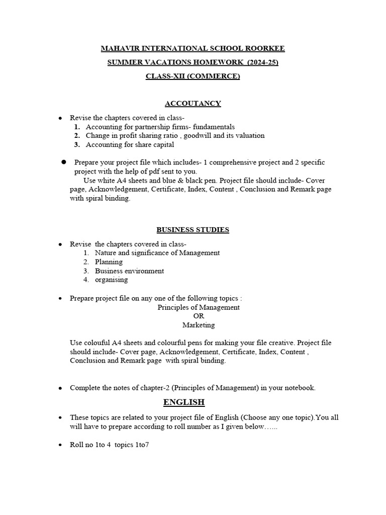 MAHAVIR INTERNATIONAL SCHOOL ROORKEE HHW 12 | PDF | Macroeconomics ...
