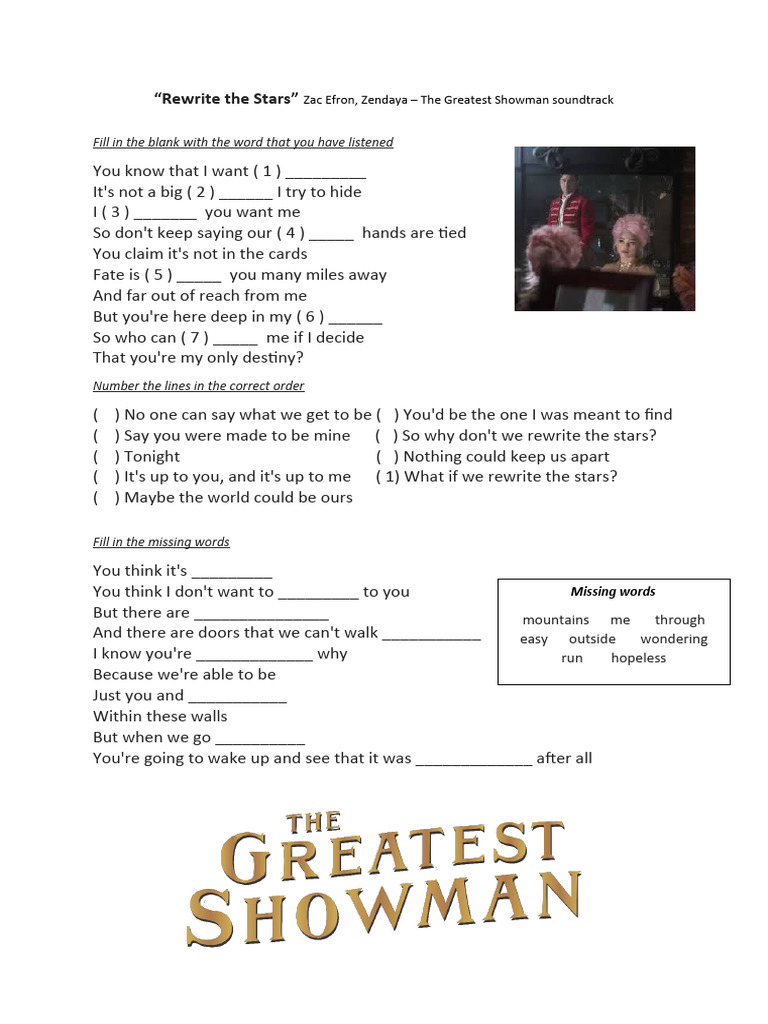 Rewrite The Stars Song Activity Activities With Music Songs Nursery ...