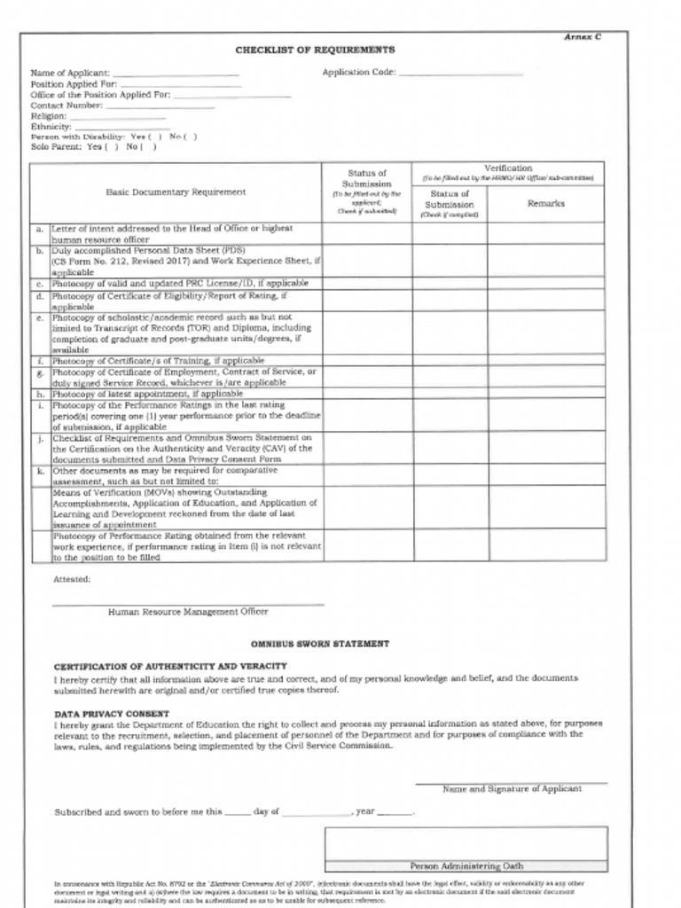 Checklist of Requirements Annex C | PDF