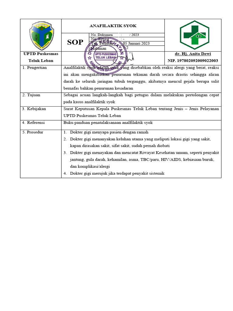 Prosedur Penanganan Anafilaktik Syok | PDF