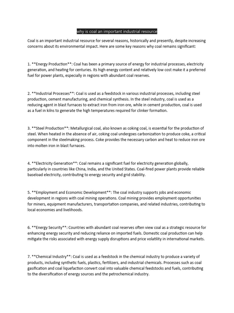 Why Is Coal An Important Industrial Resource | PDF | Coal | Steelmaking