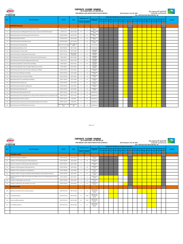 Inspection Schedule for Engineers | PDF | Pipe (Fluid Conveyance ...