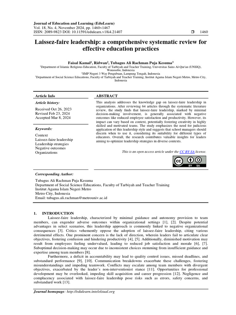 Laissez-faire leadership: a comprehensive systematic review for effective education practices ...