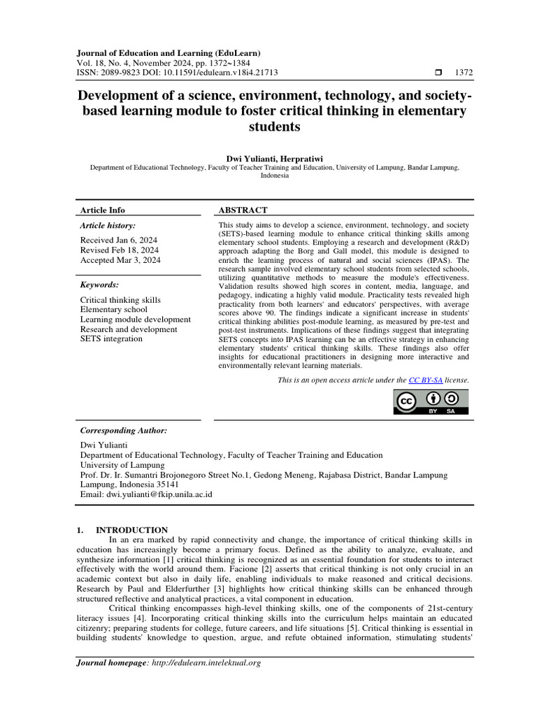 Development of A Science, Environment, Technology, and Society Based ...