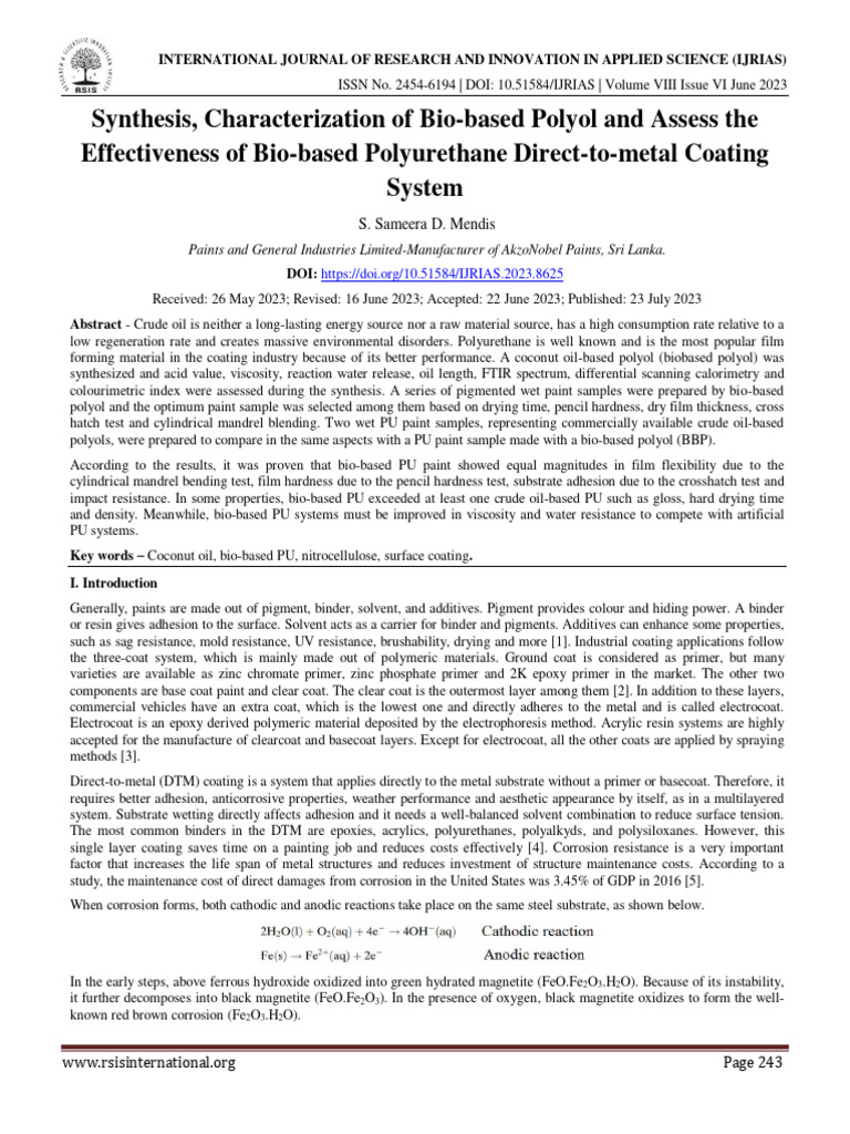 Process and Different Ratio of Making Polyol and Coating | PDF ...