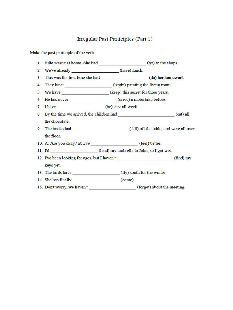 Irregular Verbs - Past Participle | PDF