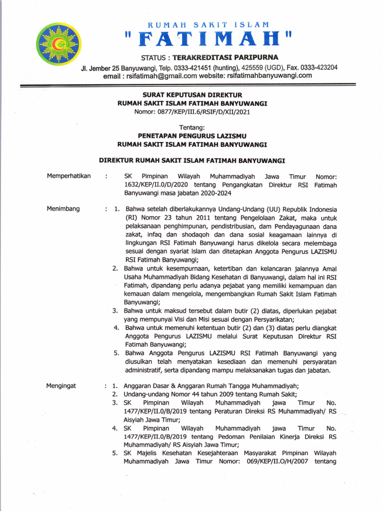 SK Pengurus Lazismu Rsif | PDF