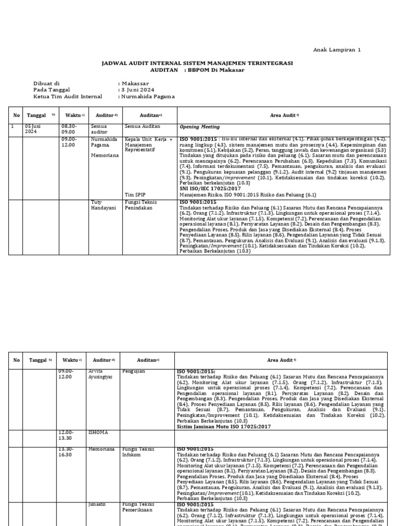 Jadwal Audit Internal | PDF | Komputer