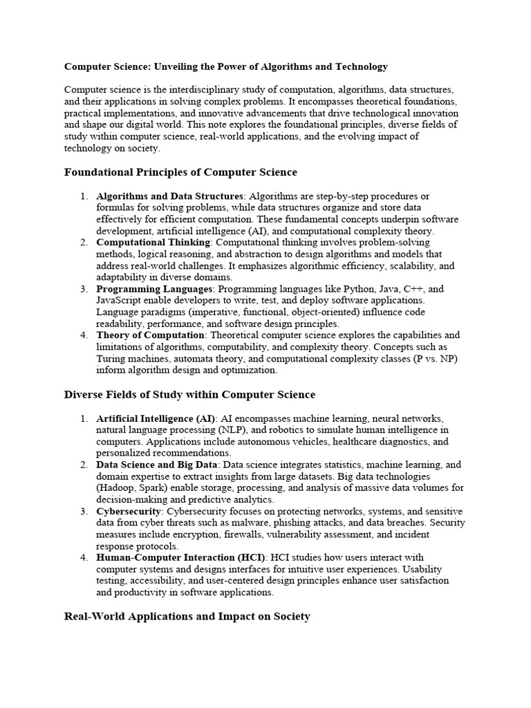 Computer Science | PDF | Artificial Intelligence | Intelligence (AI) & Semantics