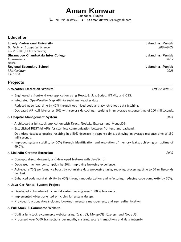 Modern_Simple_ATS_Friendly_LateX_CV-2 | Download Free PDF | Java Script | Computer Engineering
