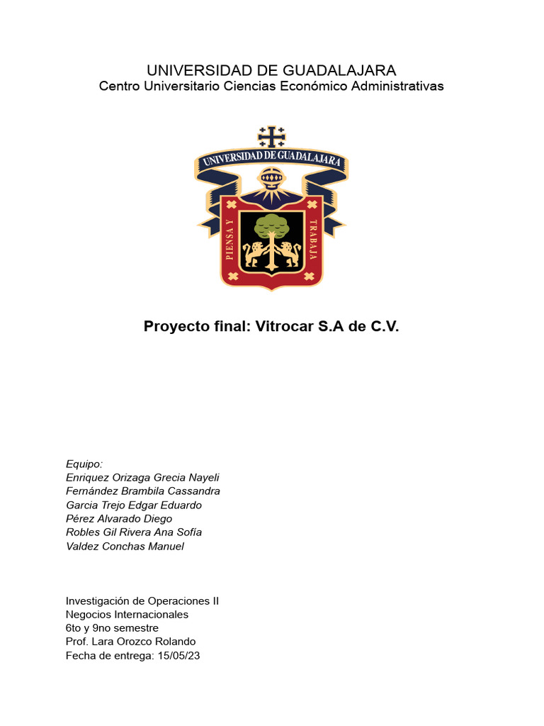 Proyecto Final Inv. Op 2 | PDF | Calidad (comercial) | Business