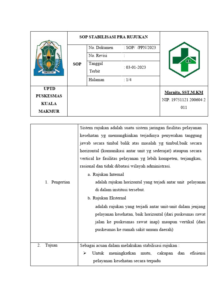 Sop Stabilisasi Pra Rujukan | PDF