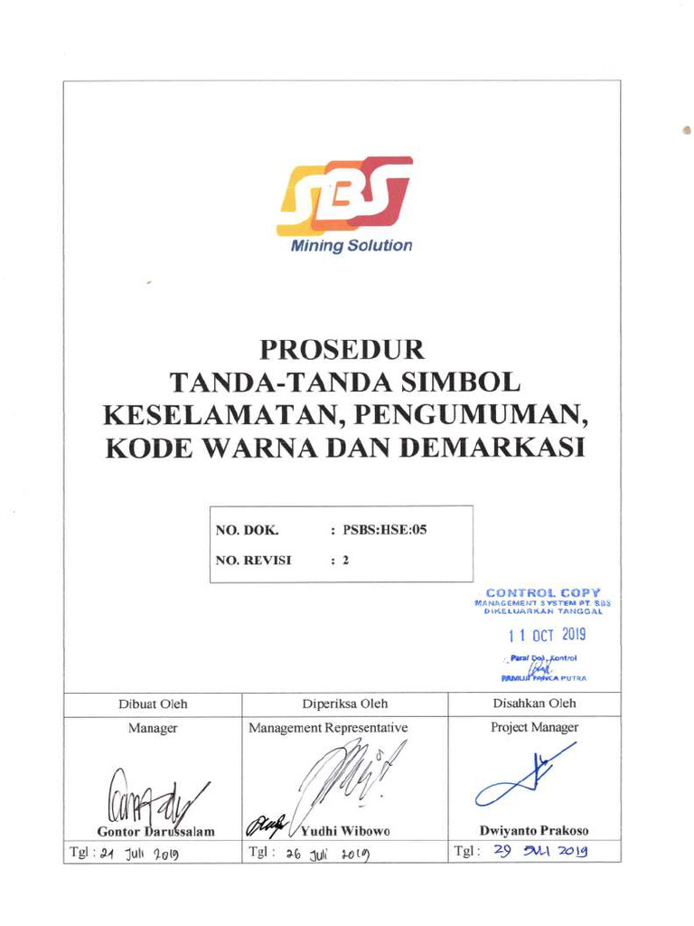 PSBS - HSE.05 Prosedur Tanda-Tanda Simbol Keselamatan, Pengumuman, Kode ...