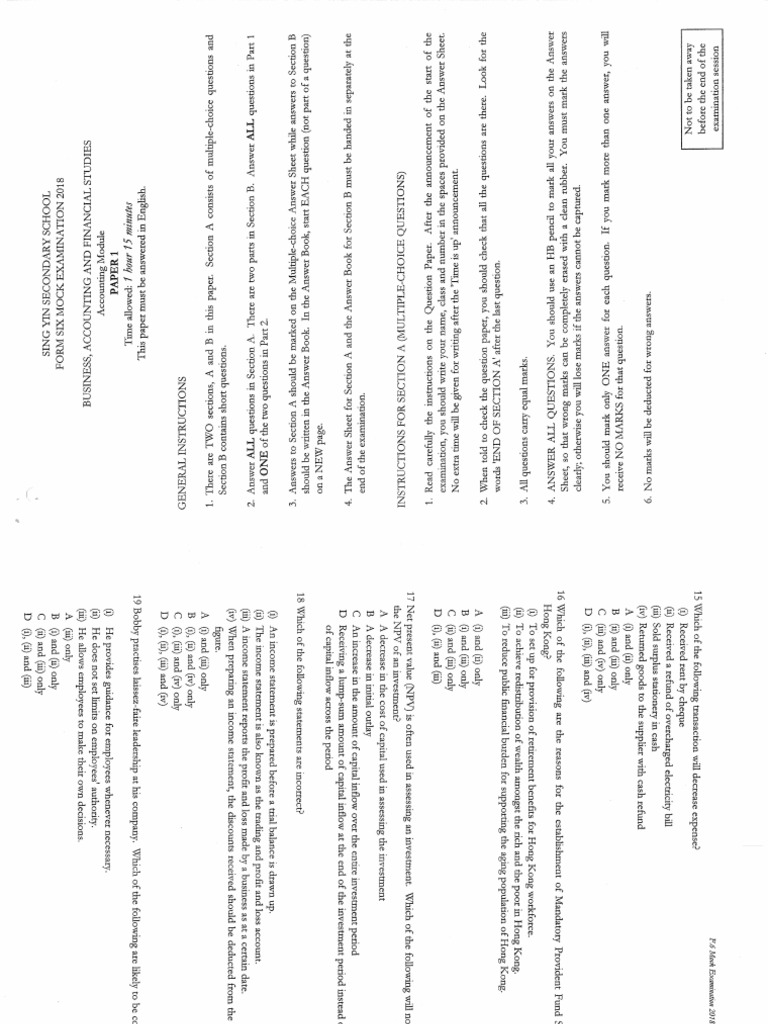 2017 F6 Bafs Mock Paper1 Question Paper | PDF